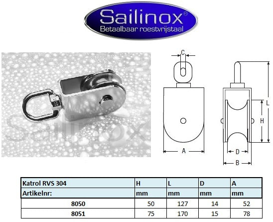 Katrol groot Rvs 304 - Sailinox.nl